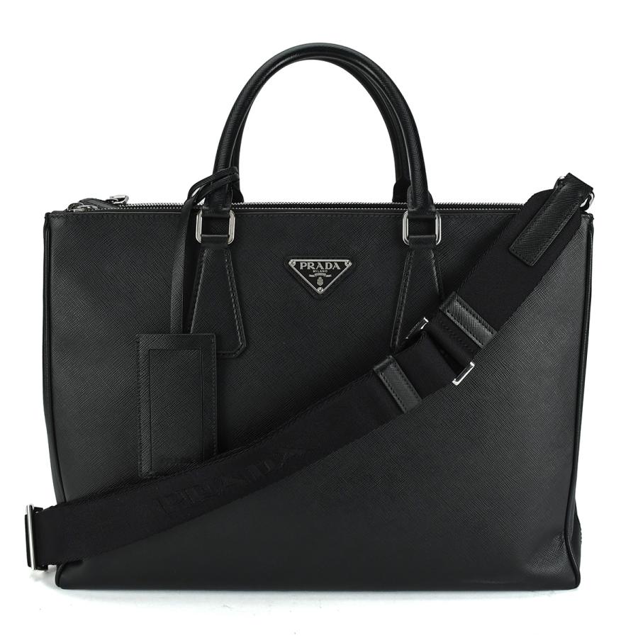 PRADA プラダ ブリーフケース ビジネスバッグ トライアングルロゴ 2VG061レザー ブラック 黒 シルバー金具 ハンドバッグ メンズ : ブランドリユース SUNREV - 通販 ...