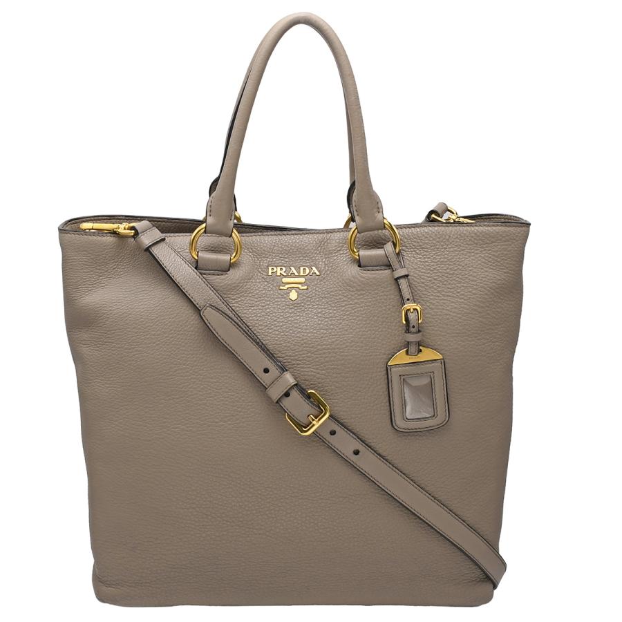 PRADA プラダ 2way トートバッグ 1BG865 グレージュ グレー ベージュ レザー ゴールド金具 ショルダー 肩掛け レディース : ブランドリユース SUNREV - 通販 ...