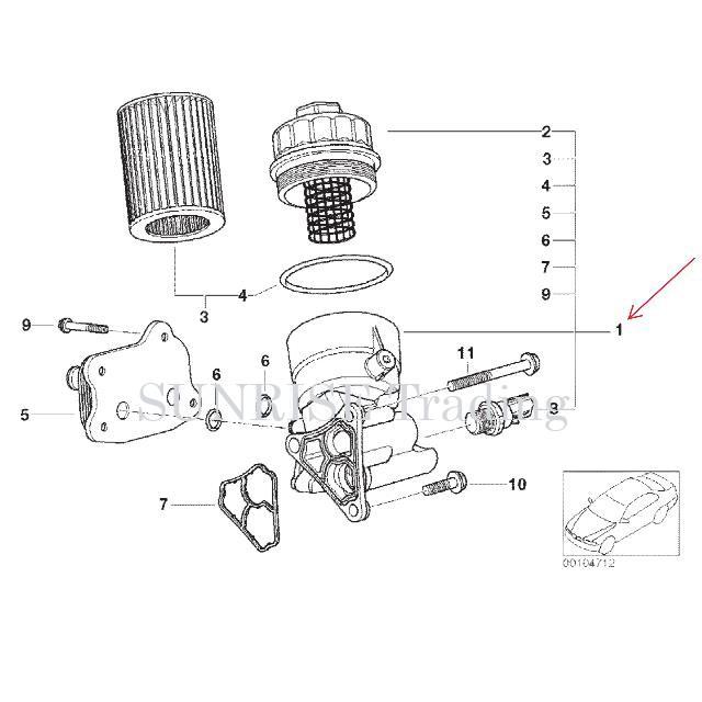 BMW MINI R53M/T オイルフィルターAssy アルミニウムカバー/オイルクーラー付 純正 : サンライズトレーディング - 通販 ...