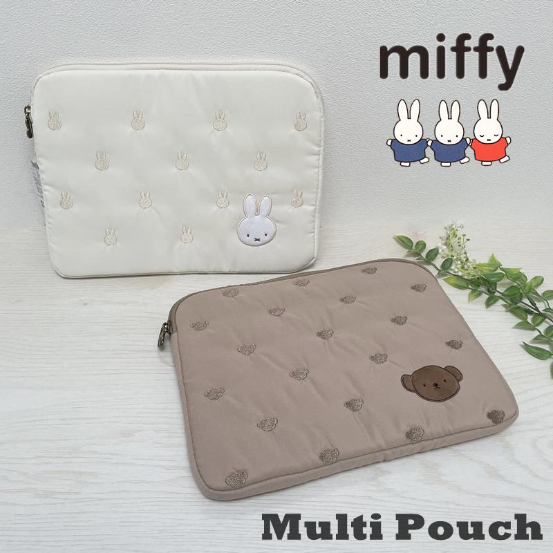 Miffy ミッフィー マルチケース ポーチ タブレットケース ボリス キルティング生地 収納ケース タブレットポーチ 刺繍 ipadケース miffy レディース おしゃれ ...