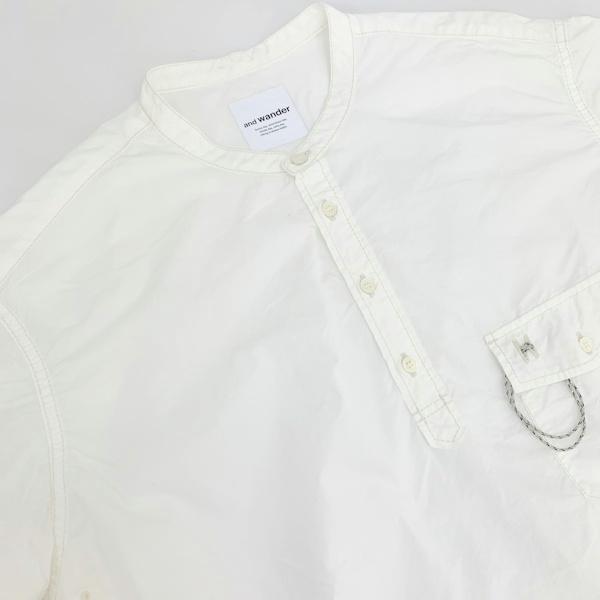 アンドワンダー バンドカラー 半袖 プルオーバー シャツ ブラウス 胸ポケット 574-1183100 メンズ サイズ4 L相当 ホワイト ...