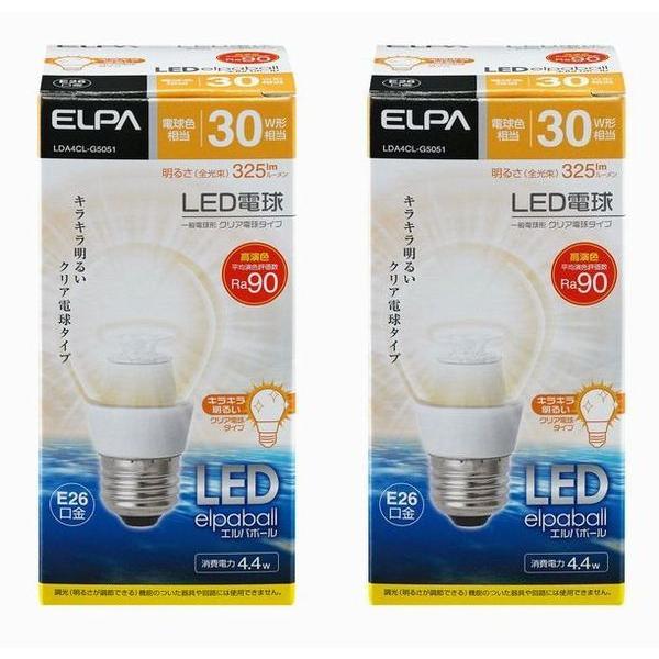 ELPA 2個セット LED電球 LDA4CL-G5051 一般電球A形 30W形 E26口金 電球色 クリアー : スーパーデンキ - 通販 - Yahoo!ショッピング