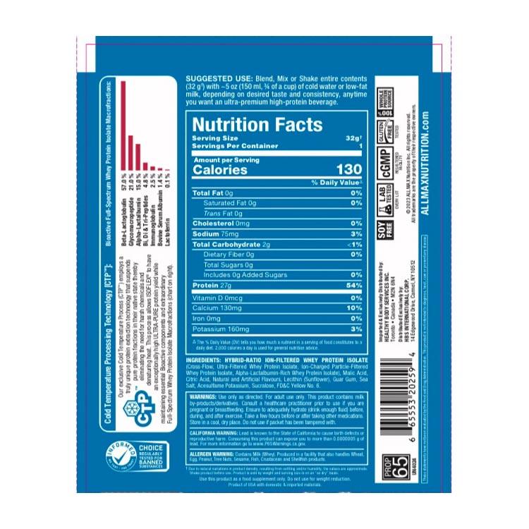 オールマックス アイソフレックス チラー アイソレート ホエイプロテイン シトラスピーチセンセーション味 1回分 32g ALLMAX ...