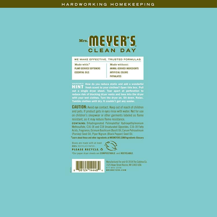 ミセスメイヤーズクリーンデイ ドライヤーシート(乾燥機用柔軟剤) バジルの香り 80枚 Mrs. Meyers Clean Day Basil Dryer Sheets バジル 柔軟剤 :MC ...