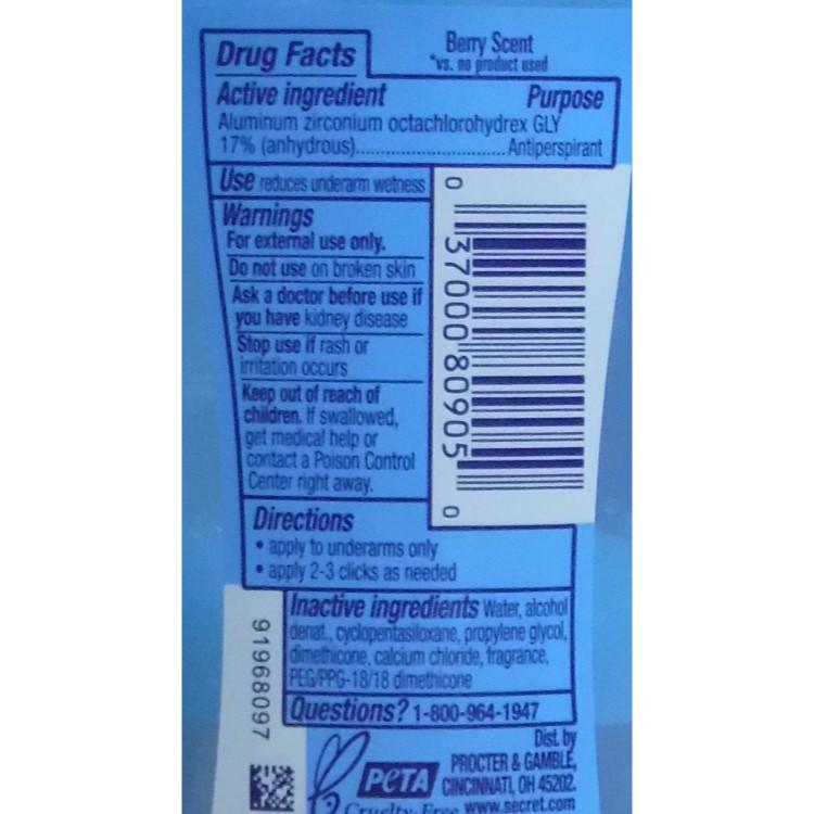 シークレット フレッシュクリアジェル デオドラント リフレッシングベリーの香り 73g (2.6oz) Secret FRESH CLEAR ...