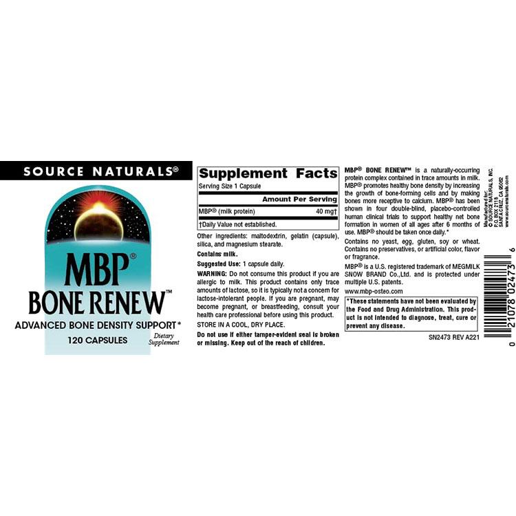 Source Naturals ソースナチュラルズ MBPボーンリニュー 120粒 カプセル MBP Bone Renew サプリメント 健康 ミルクプロテイン ボーンヘルス 丈夫 頑丈 ...