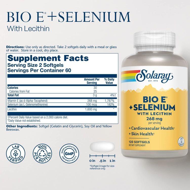 ソラレー バイオビタミンE + セレニウム 268mg 120粒 ソフトジェル Solaray Bio Vitamin E Selenium ...