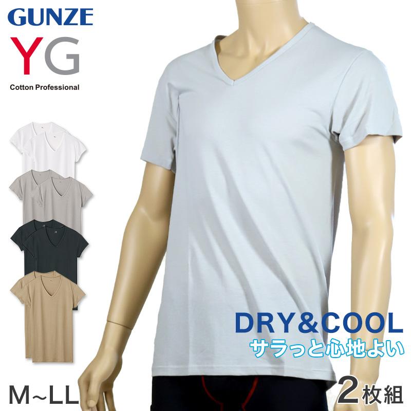 GUNZE グンゼ YG DRY&COOL VネックTシャツ 2枚組 M〜LL (GUNZE Tシャツ 男性 紳士 インナーウェアー 夏 吸汗速乾 M L LL) (在庫限り) : すててこ ...