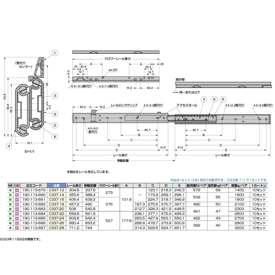 スガツネ工業 SUGATSUNE スライドレール C337 1本 Accuride アキュライド 消音機能 レール脱着可 : 金物太郎ヤフー店 - 通販 - Yahoo!ショッピング