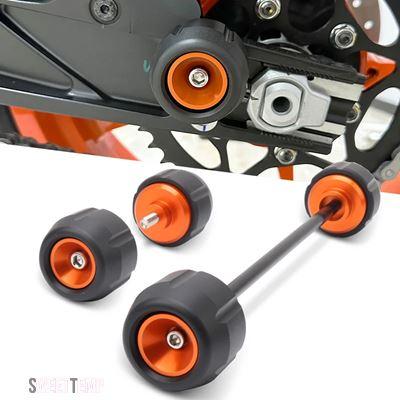 KTM バイクアクセサリーフロント＆リアアクスルフォーククラッシュスライダーホイールプロテクター デューク390 デューク 390 2024 ...