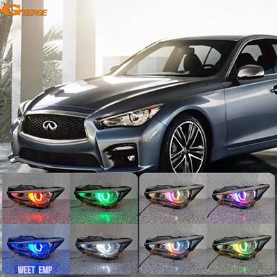 日産 インフィニティ Q50 V37 Q70 Q70L Y51 スカイライン BLUETOOTH アプリダイナミックマルチカラー RGB LED エンジェルアイズ六角六角ハローリング ...