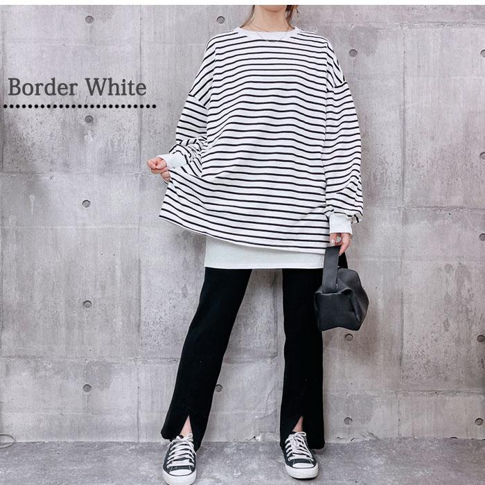 ボーダー ロングTシャツ ぽわん袖 ビッグプルオーバー 無地カットソー レディース ロンt コットン100%(ゆうパケット送料無料)[郵3]^t951^ : t951 : Inbloom ...