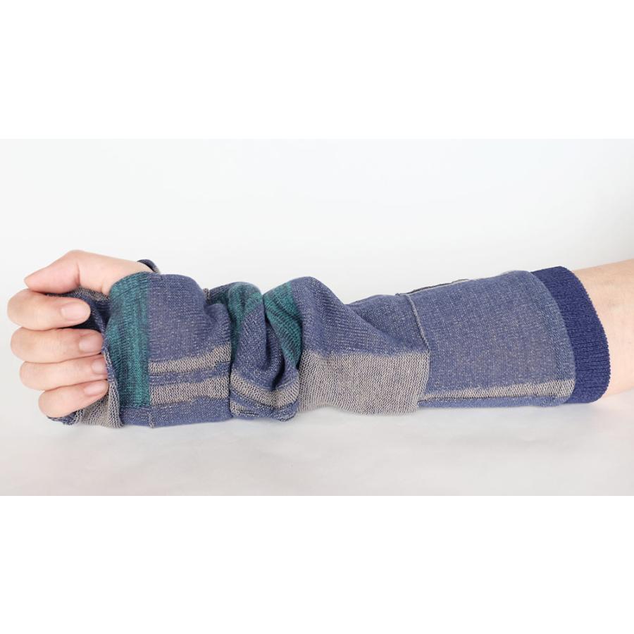 M.&KYOKO（エムアンドキョウコ） 【SALE】M．＆KYOKO ブロックリンクスロングアームカバー（ブラック ブルー）薄手の春夏用アームカバー！＜メーカー希望小売価格12100円 ...