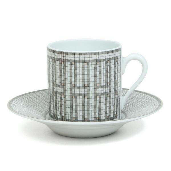 HERMES（エルメス） モザイク プラチナ コーヒーカップ&ソーサー ペア 100m HERMES コーヒー モザイク ヴァンキャトル ...