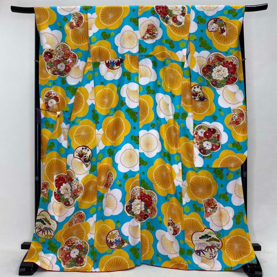 振袖 中古 水色 黄色 桜 正絹 美品 幅広 大きい Lサイズ 成人式 古典 裄68.7cm 身丈170.5cm 2619 : 祥美苑ハートランド - 通販 - Yahoo!ショッピング