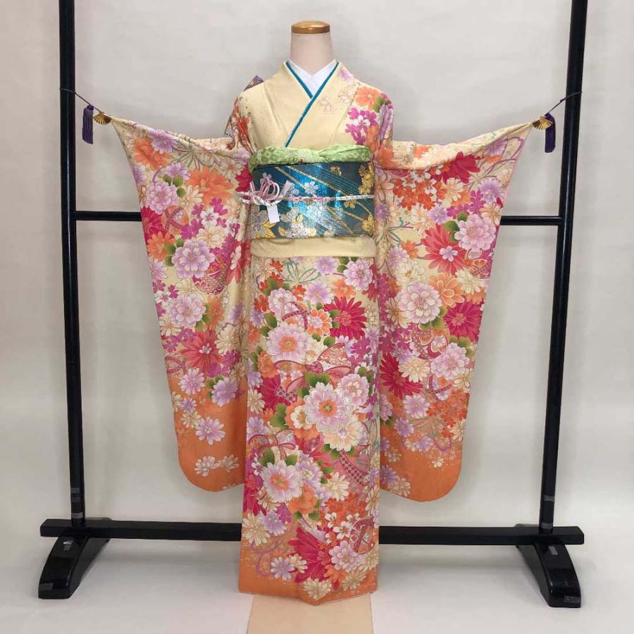 振袖フルセット 裄69cm 身丈180cm 長襦袢セット 総柄 振袖 帯 帯揚げ 帯締め クリーム 黄色 L サイズ 2688 : 祥美苑ハートランド - 通販 - Yahoo!ショッピング
