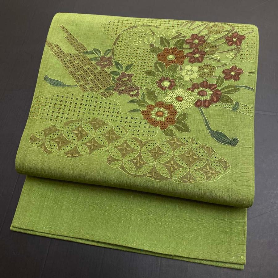 袋帯 洒落帯 汕頭刺繍 相良刺繍 緑 赤 染め 中古 リサイクル ポイント柄 普段着 紬 小紋 正絹 アンティーク 2725 : 祥美苑ハートランド - 通販 - Yahoo!ショッピング