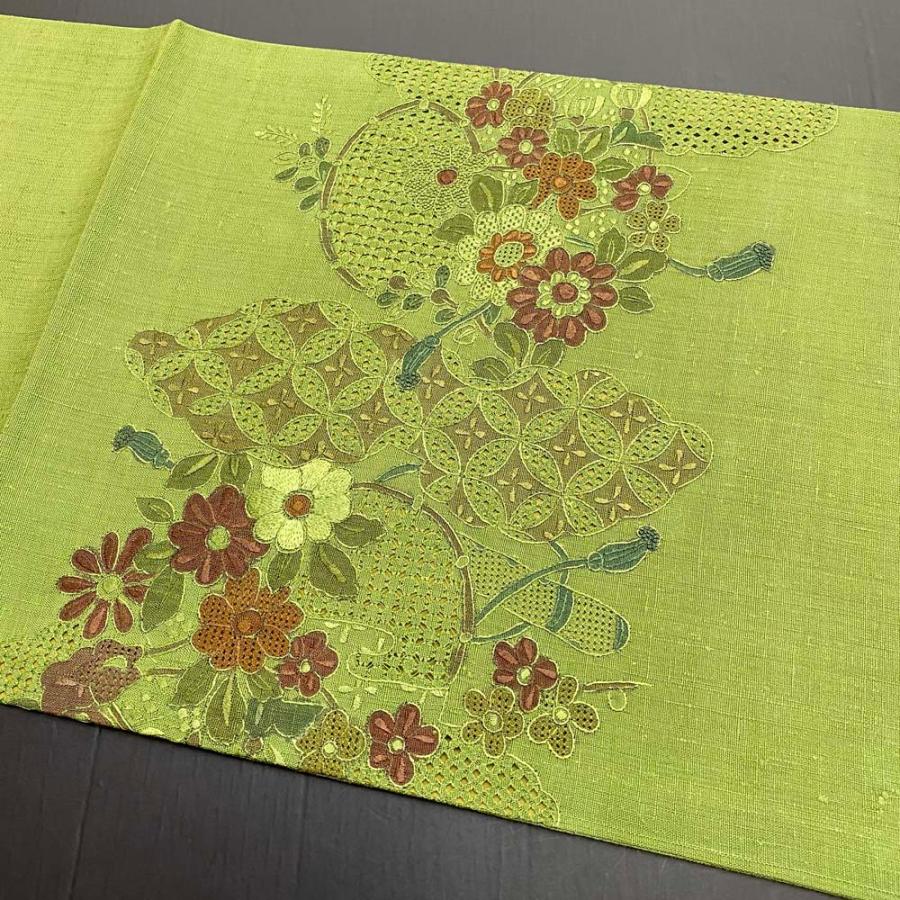 袋帯 洒落帯 汕頭刺繍 相良刺繍 緑 赤 染め 中古 リサイクル ポイント柄 普段着 紬 小紋 正絹 アンティーク 2725 : 祥美苑ハートランド - 通販 - Yahoo!ショッピング