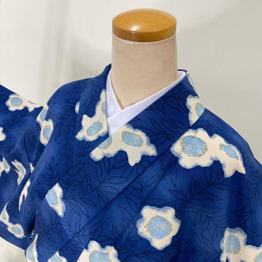 小紋 洗える着物 KANSAI 裄68cm 身丈165cm 花柄 袷 お洒落着 ポリエステル 青 美品 L サイズ 3709 : 祥美苑ハートランド - 通販 - Yahoo!ショッピング