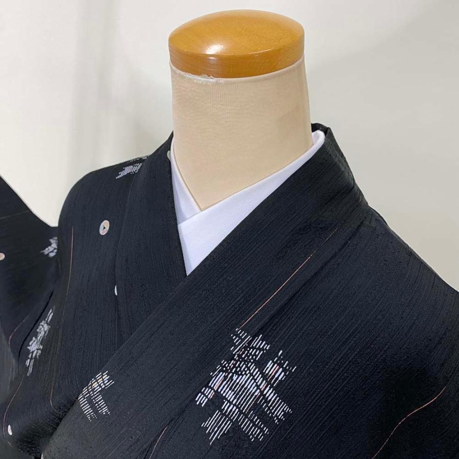 小紋 単衣 洗える着物 裄68 身丈165 お洒落着 普段着 ポリエステル 黒色 美品 L サイズ 3887 : 祥美苑ハートランド - 通販 - Yahoo!ショッピング