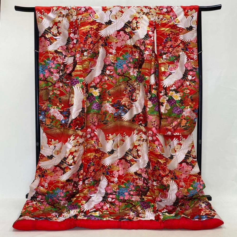 色打掛 正絹 鶴 刺繍 金 赤 打掛 Mサイズ 裄65.5 花嫁衣裳 婚礼 リサイクル 中古 ブライダル ウエディング 着物 3985 : 祥美苑ハートランド - 通販 - Yahoo!ショッピング