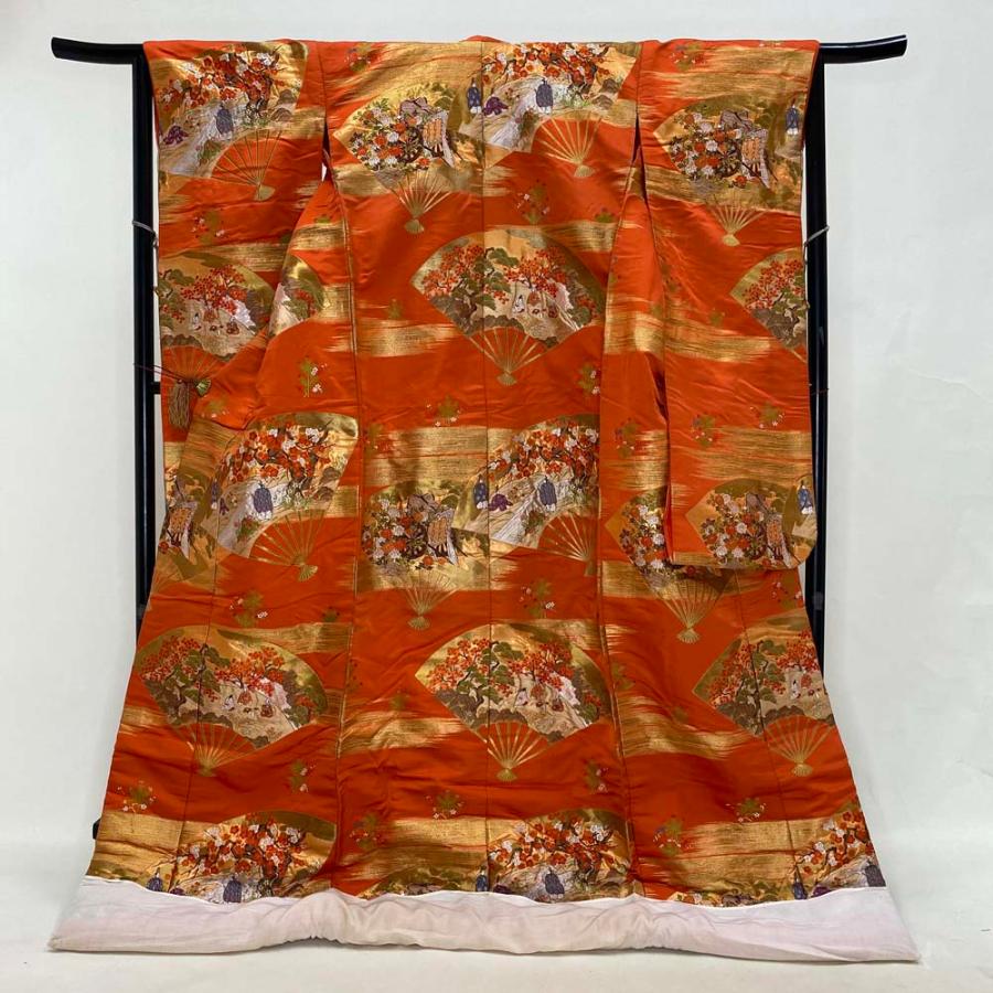 色打掛 正絹 鶴 刺繍 金 オレンジ 打掛 Mサイズ 裄66 花嫁衣裳 婚礼 リサイクル 中古 ブライダル ウエディング 着物 4028 : 祥美苑ハートランド - 通販 - Yahoo!ショッピング