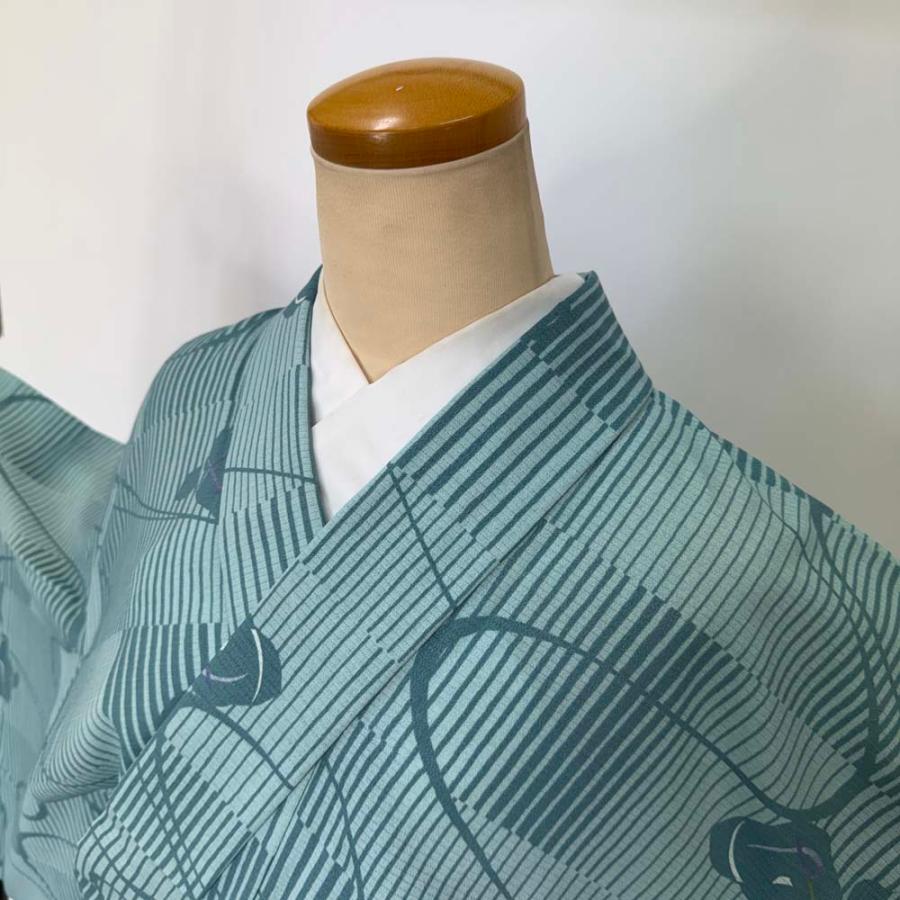 小紋 夏 絽 夏用 洗える着物 裄65.8cm 身丈160cm お洒落着 普段着 ポリエステル 水色 美品 M サイズ 4222 : 祥美苑ハートランド - 通販 - Yahoo!ショッピング
