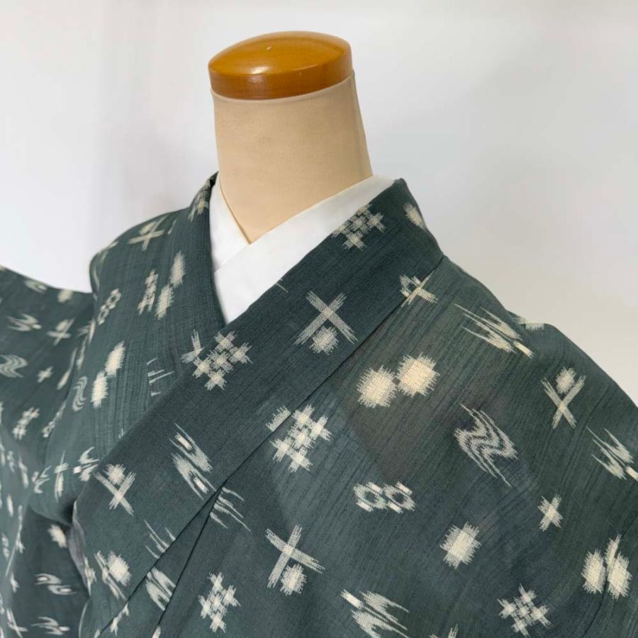 小紋 夏 紗 夏用 洗える着物 裄66.5cm 身丈160cm お洒落着 普段着 ポリエステル 緑 美品 M サイズ 4230 : 祥美苑ハートランド - 通販 - Yahoo!ショッピング