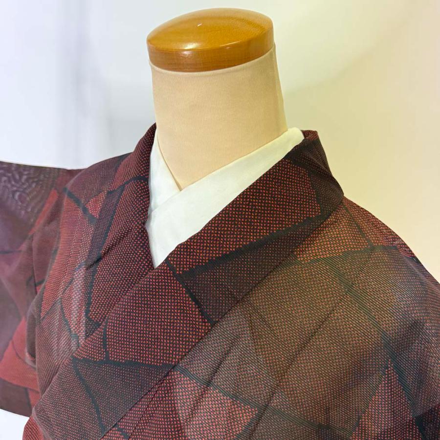 小紋 夏 絽 夏用 洗える着物 裄61.5cm 身丈156cm 花柄 お洒落着 普段着 ポリエステル 赤 黒 美品 S サイズ 4322 : 祥美苑ハートランド - 通販 - Yahoo!ショッピング