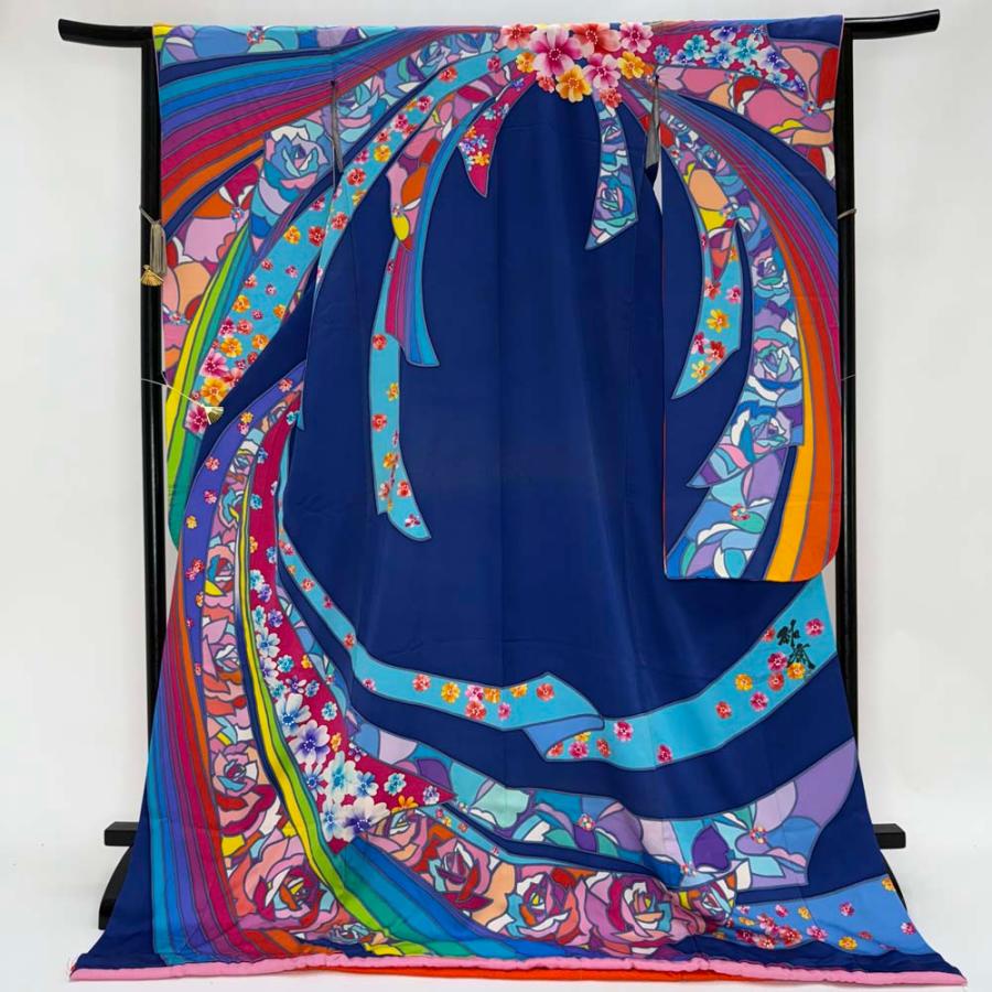 本振袖 引き振袖 正絹 青色 花柄 古典 刺繍 結婚式 裄64.2cm Bランク 花嫁衣装 Mサイズ 4432 : 祥美苑ハートランド - 通販 - Yahoo!ショッピング