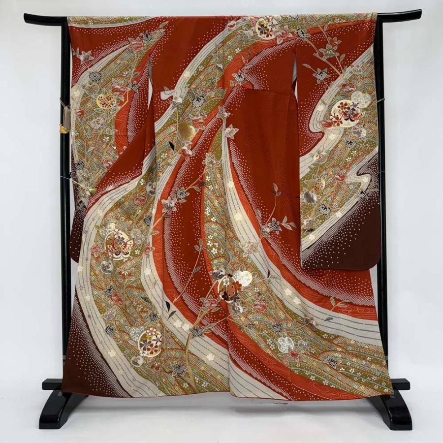 振袖 中古 朱色 大正ロマン 風 正絹 古典 裄66.2cm 身丈162cm 美品 M サイズ 成人式 4481 : 祥美苑ハートランド - 通販 - Yahoo!ショッピング