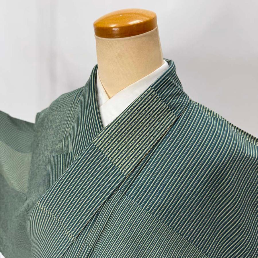 小紋 単衣 洗える着物 裄65.7cm 身丈160cm 花柄 お洒落着 普段着 ポリエステル 緑 美品 M サイズ 4598 : 祥美苑ハートランド - 通販 - Yahoo!ショッピング