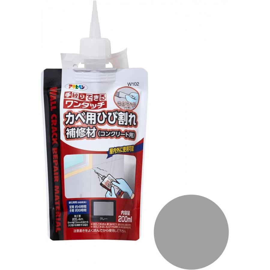 アサヒペン ワンタッチ カベ用 ひび割れ補修材 コンクリート用 200ml グレー W102 屋内外 仕上げヘラ付 補修 コンクリ モルタル レンガ 岩 石 :4970925313126:ダイ ...