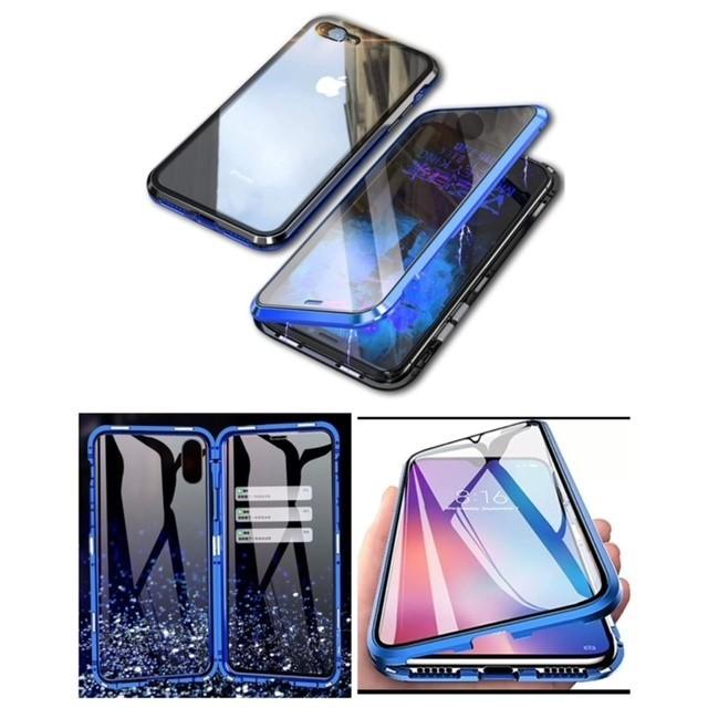 2 iPhone14 iPhone12Pro iPhone7 iPhone8 iPhone7Plus 8Plus アルミバンパー アルミ 強化ガラス ガラスフィルム 両面磁石 360°全面保護 ...