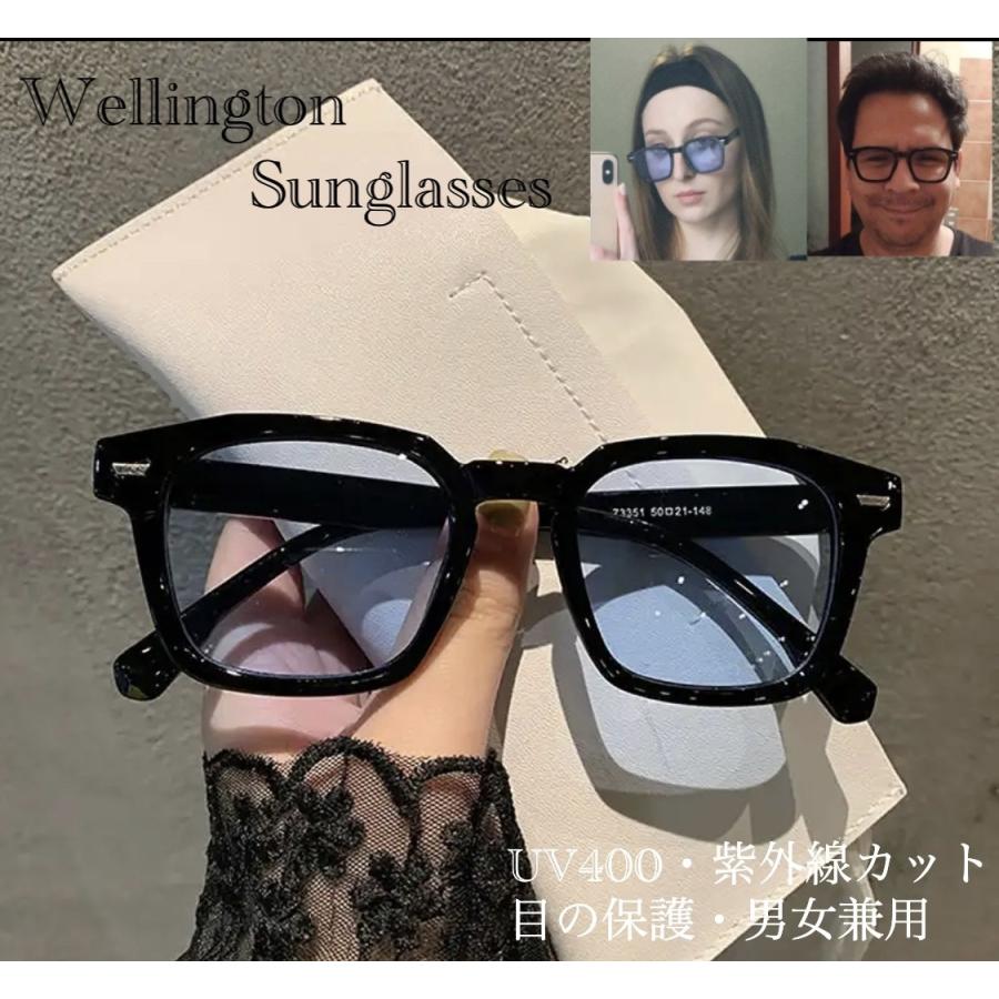 2 サングラス ウェリントン メガネ レンズ 伊達メガネ UV400 スモーク 紫外線カット 目の保護 日焼け対策 男女兼用 ブルー メンズ レディース : T&A ストアー - 通販 ...