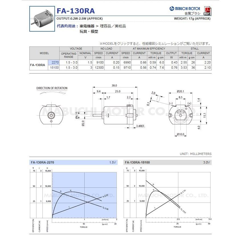 FA-130RA マブチモーター : テクノパーツ - 通販 - Yahoo!ショッピング