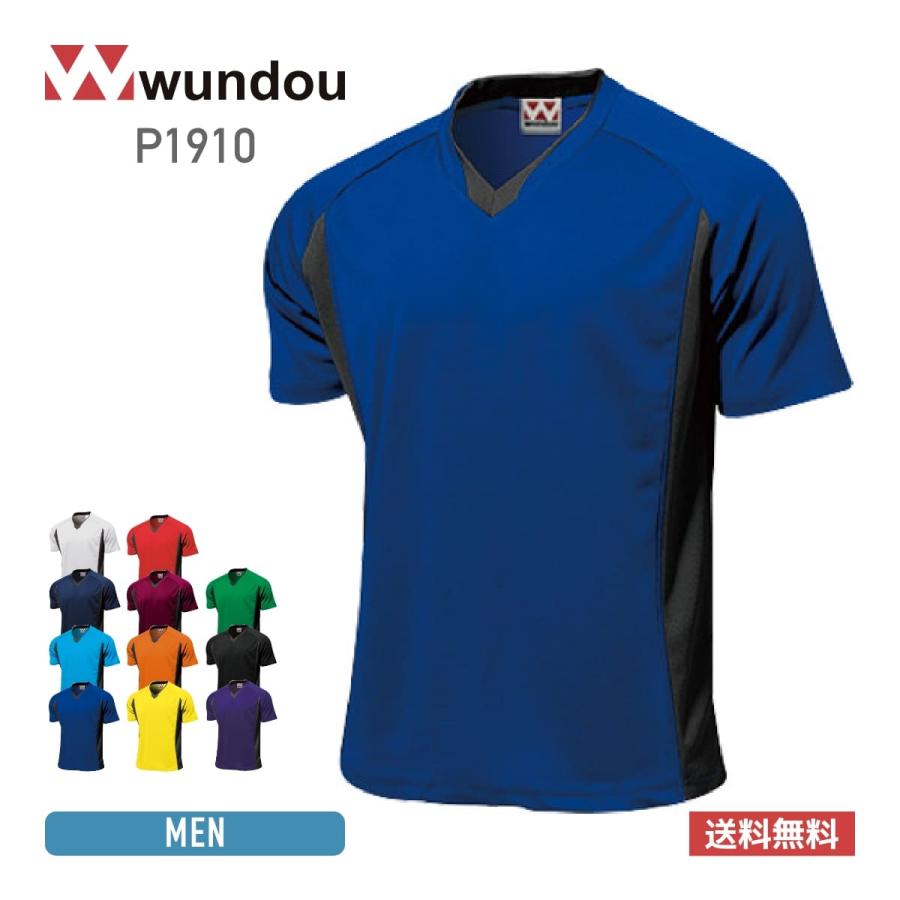 ドライ tシャツ メンズ 半袖 wundou ウンドウ ベーシックサッカーシャツ P1910 吸汗 速乾 フットサル 練習着 部活 試合用 ストライプライン ユニフォーム S-XXL : wd ...