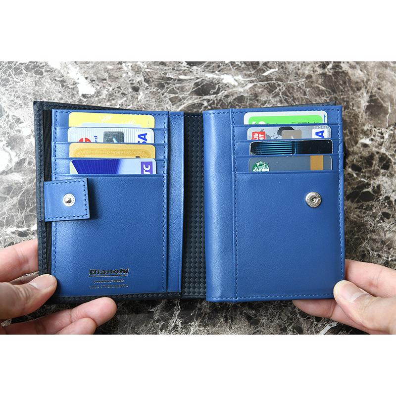 二つ折り財布 メンズ 本革 ビアンキ Bianchi カーボン型押し牛革 二