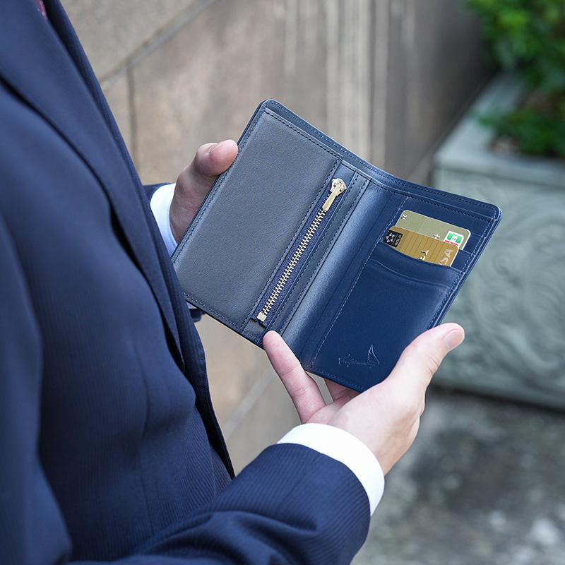 豊岡財布 craftsmanship ミドル財布 小銭入れあり AI（藍）  男性 メンズ 大人 ビジネス 財布 コンパクト 本革 レザー 牛革 日本製 シンプル カード たくさん入る 30代 40代 50代 60代 プレゼント ギフト  【送料無料】 豊岡財布 craftsmanship ミドル財布 小銭入れあり AI（藍） 男性