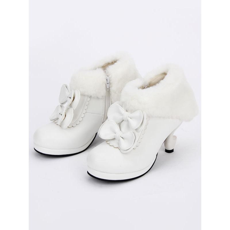 ロリィタシューズ ホワイト 丸いつま先 カジュアル PU 特殊な形の