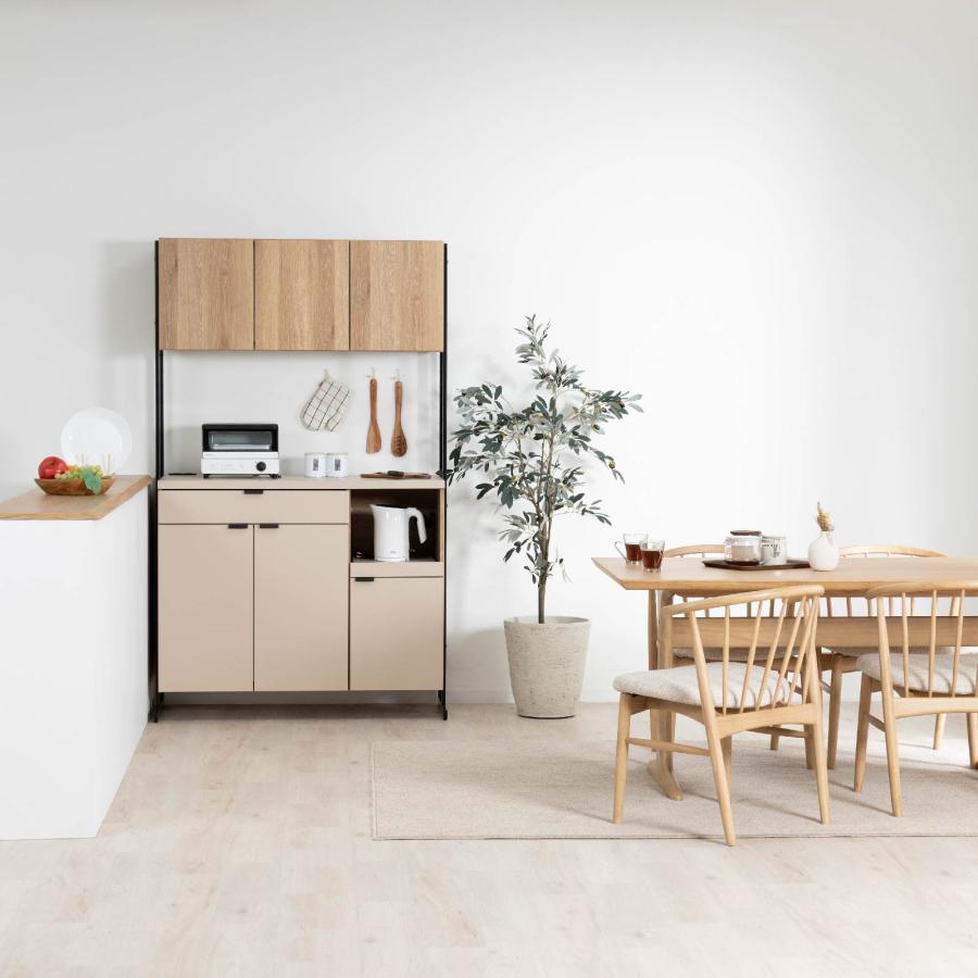 tac INTERIOR キッチンボード 幅 110 cm スリム 食器棚 木目調 レンジ台 おしゃれ キッチンカウンター キッチン収納 ハイタイプ 北欧 コンパクト スライド棚 収納棚 ...