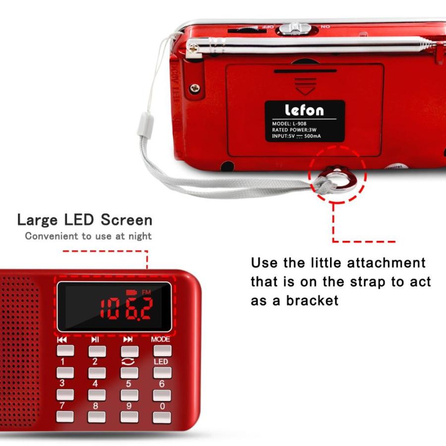 LEFON 充電式 多機能 AM FMポケット卓上ラジオ 小型 高感度 USB.microSDカード対応 MP3プレーヤー LEDライト 携帯ラジオ : ys0000047440015627 ...