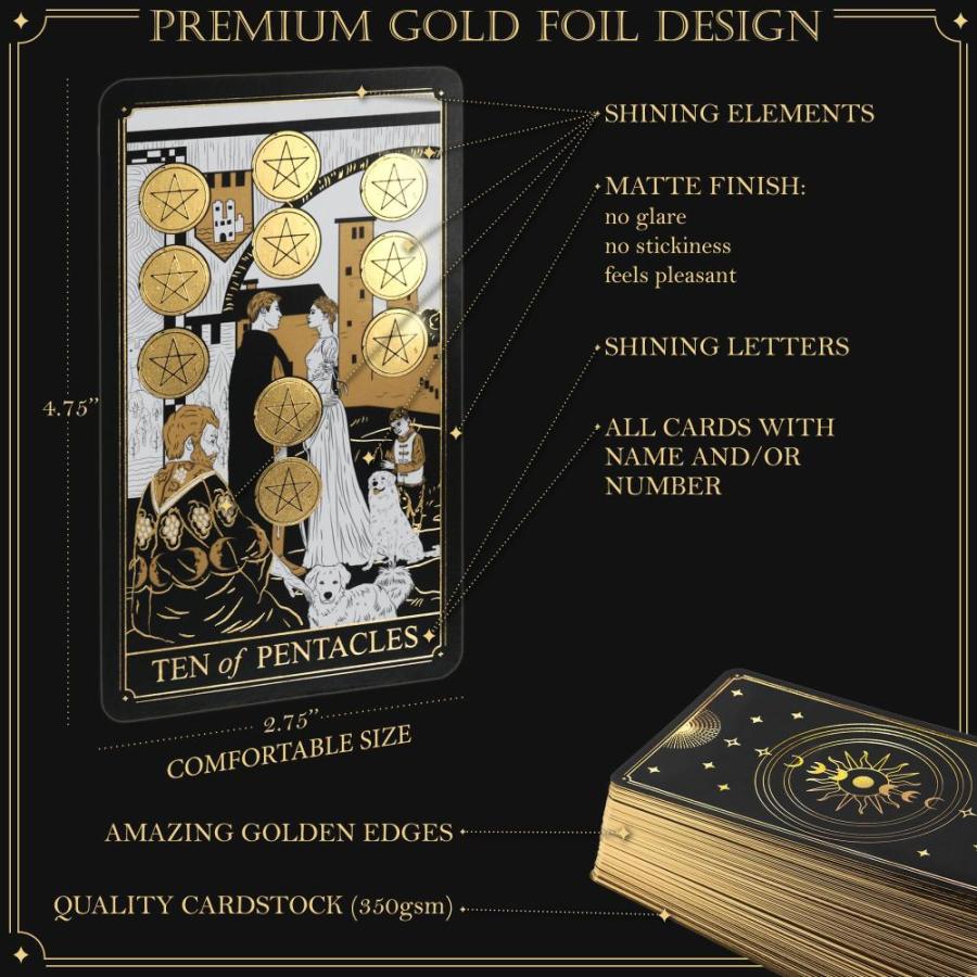 Wyspell Classic Tarot Deck with Guidebook - 78 Gold Cards for Beginne : タクトショップ - 通販 - Yahoo!ショッピング
