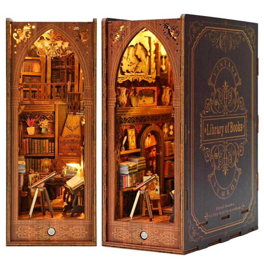 Yedaery DIY Book Nook Kit,3D Wooden Puzzle Library Model Bookshelf Kit with : タクトショップ - 通販 ...