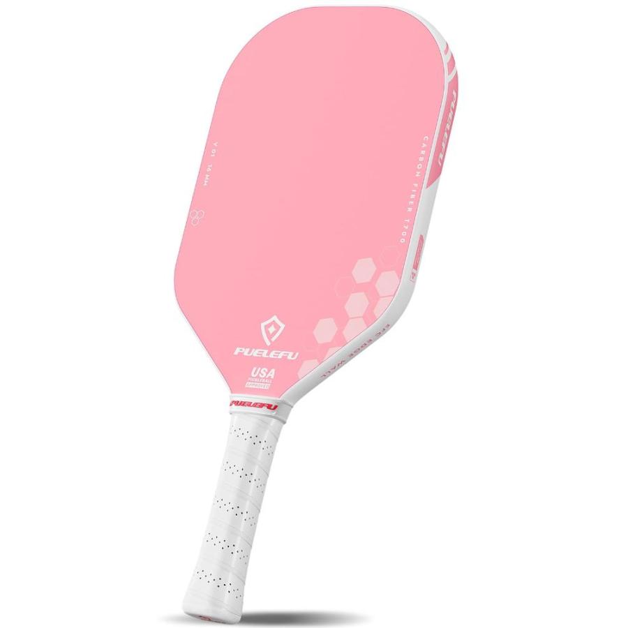 PUELEFU エッジレス ピックルボールパドル Raw T700 カーボンファイバー熱成形ピックルボールパドル 16mmポリマーコア ...