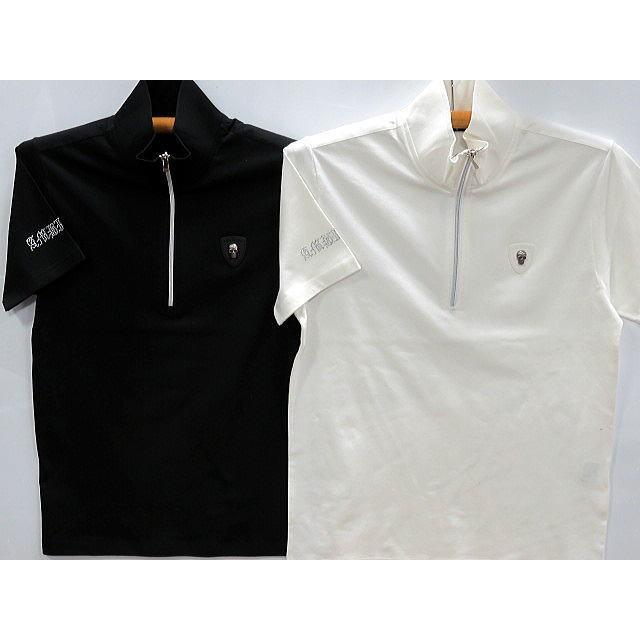 ビーアンビション 半袖ZIPポロシャツ スカルストーン＆ロゴプリント Be