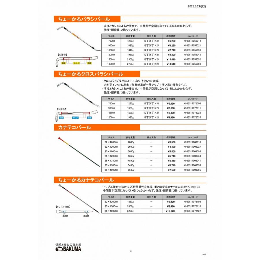 バクマ工業(BAKUMA) ちょーかるバール 1050mm 4983517054116 ※ : 4983517054116 : 高橋本社Yahoo!店 - 通販 - Yahoo!ショッピング