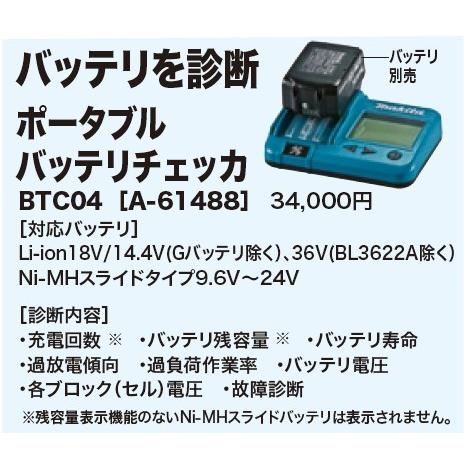 マキタ(makita) ポータブルバッテリーチェッカー バッテリーを診断 BTC04 A-61488 :a-61488:高橋本社Yahoo!店 ...