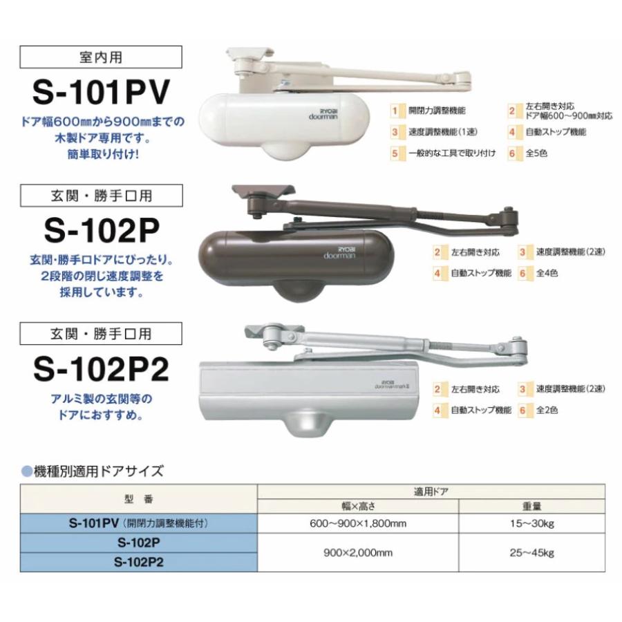 リョービ S-102P2 ドアマン 玄関・勝手口用 ドアクローザー 左右開き兼用 ストップ付き :s-102p2:高橋本社Yahoo!店 - 通販 - Yahoo!ショッピング