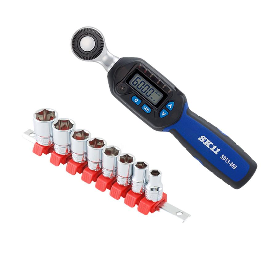 SK11 SK11(藤原産業) デジタルトルクレンチ SDT3-060 ＋ ソケットセット SHS308M 差込角9.5mm 測定範囲3〜60N・m 高精度±3% 8サイズソケット付属 車 ...